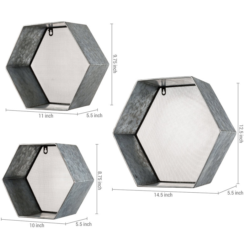 Hokku Designs Vrinda Galvanized Metal Hexagon Floating Shelves | Wayfair